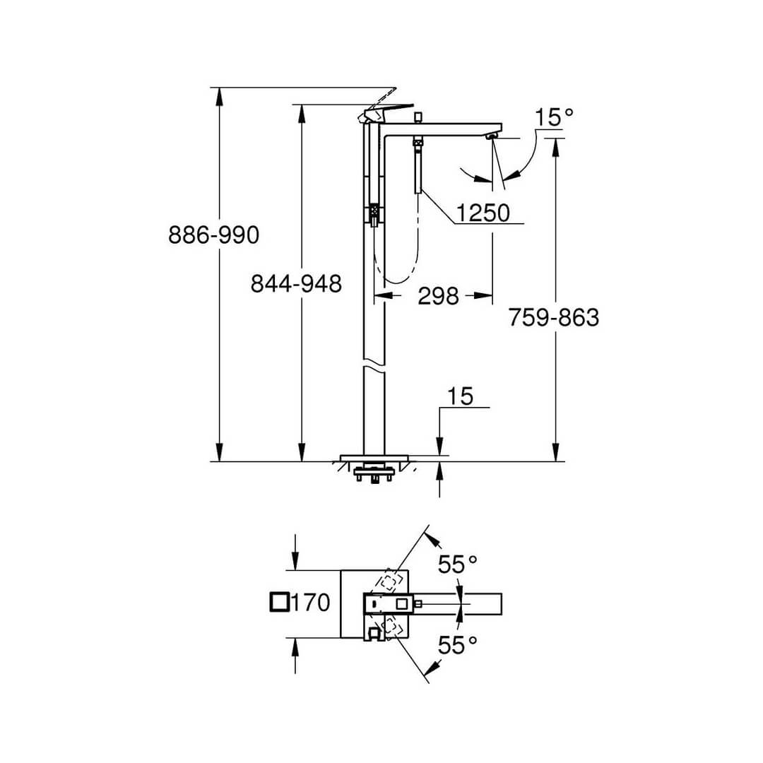 Grohe Eurocube Ayaklı Yerden Küvet Bataryası 23672001 Banyo ve Duş ...